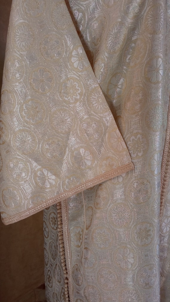 70s Rare Vintage Ivory Metallic Brocade Moroccan Caft… - Gem