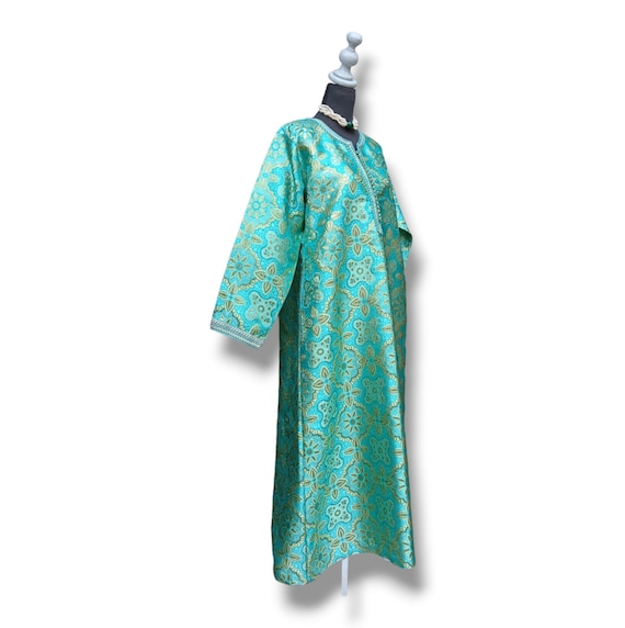 1960s Moroccan turquoise Kaftan Metallic Evening long… - Gem