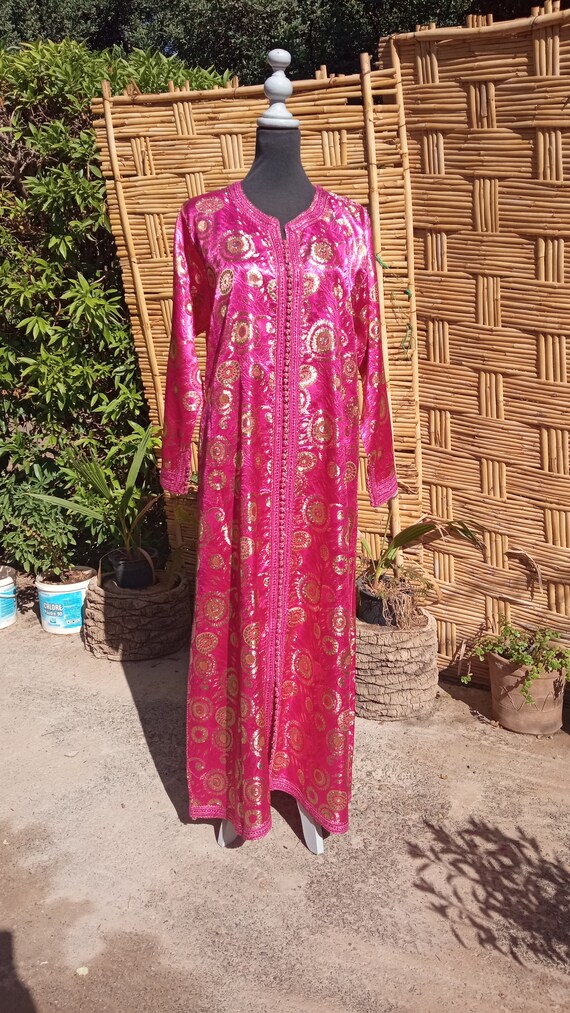 1960s vintage pink Caftan BROCADE dress with Gold, Vi… - Gem