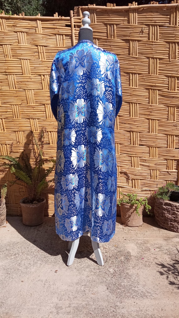 Elegant Vintage 60s Blue Beocade Metallic Silver Caft… - Gem