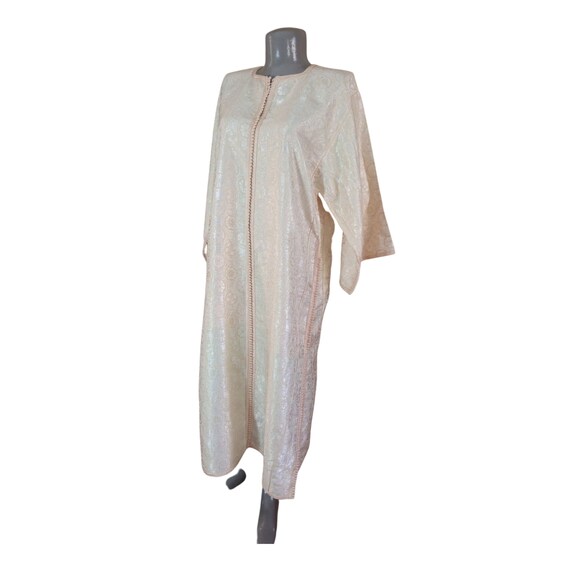 70s Rare Vintage Ivory Metallic Brocade Moroccan Caft… - Gem