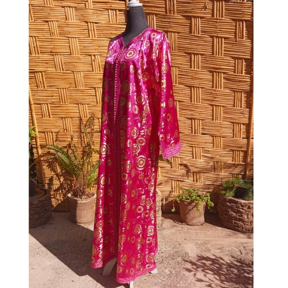 1960s vintage pink Caftan BROCADE dress with Gold, Vi… - Gem