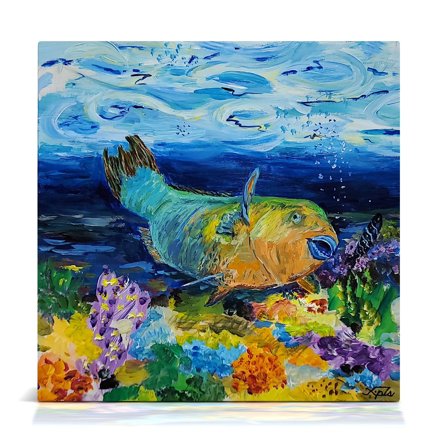 Parrot Fish Coral Reef Painting, Original Acrylic on Wood Panel - Etsy