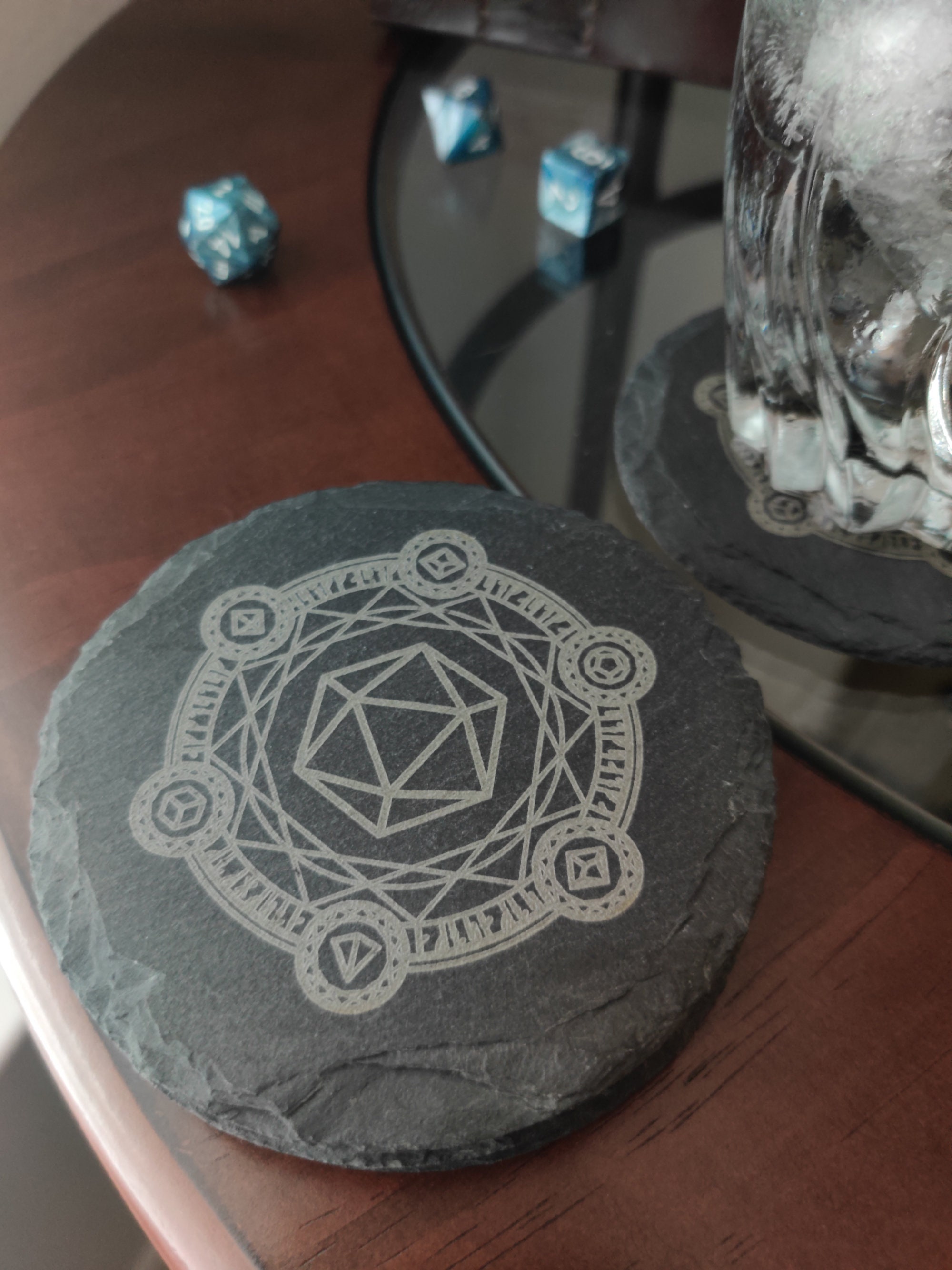 D20 Magic Circle Slate Coasters Set of 4 Laser Engraved - Etsy
