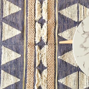 Blue Denim Bohemian Moroccon Inspired, Hand Woven Wool Cotton Rug ...