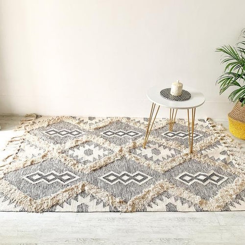 Moroccan Inspired Handmade Cotton Area Rug Boho Chic | Etsy