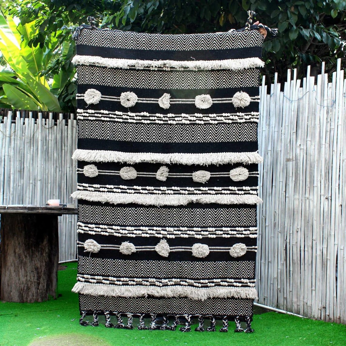 Bohemian Moroccon Inspired Hand Woven Cotton Rug Black and | Etsy