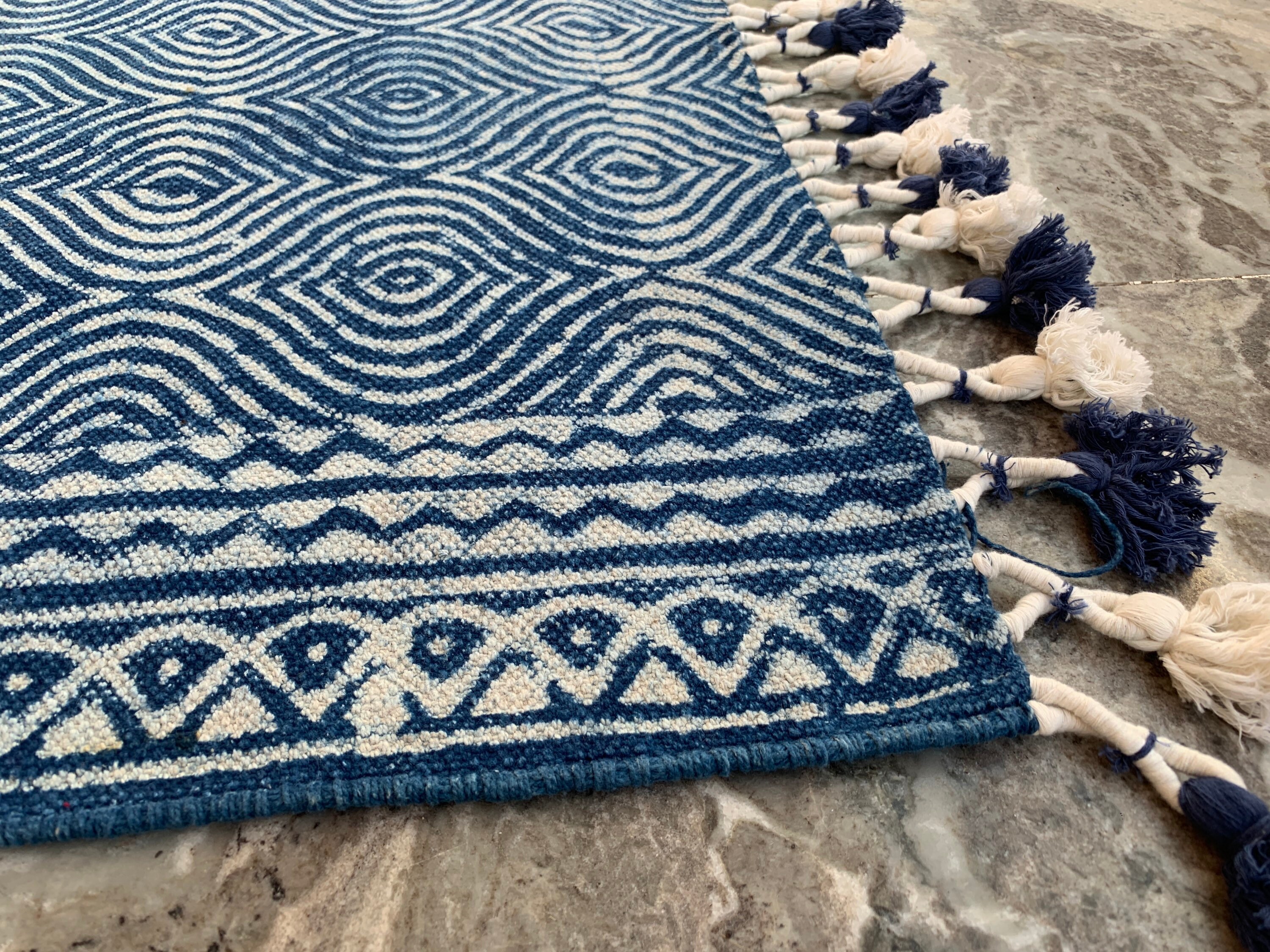 2 X 6 Cotton Indigo Rug Block Printed Dhurrie Handmade Rug - Etsy