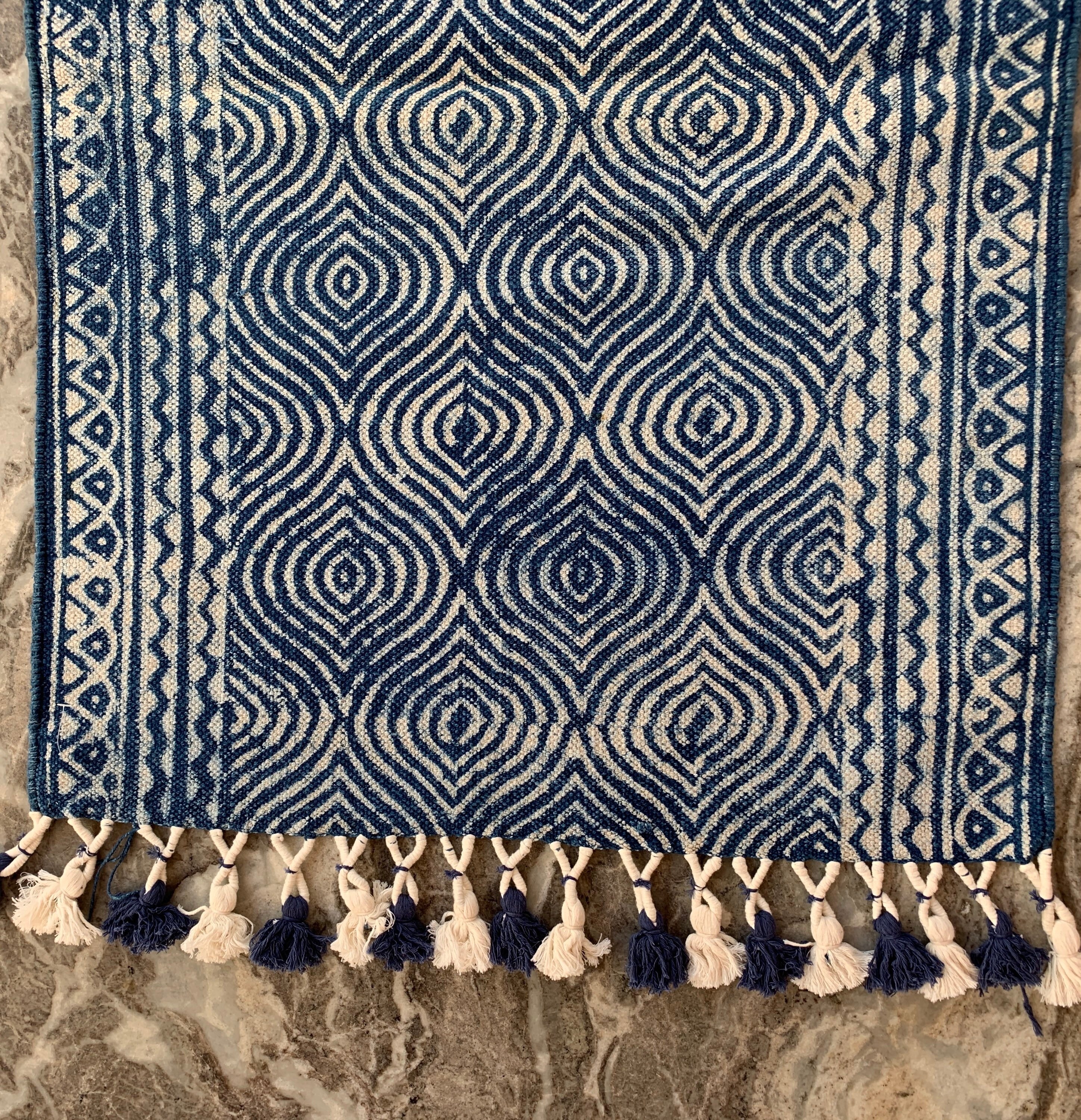 2 X 6 Cotton Indigo Rug Block Printed Dhurrie Handmade Rug - Etsy
