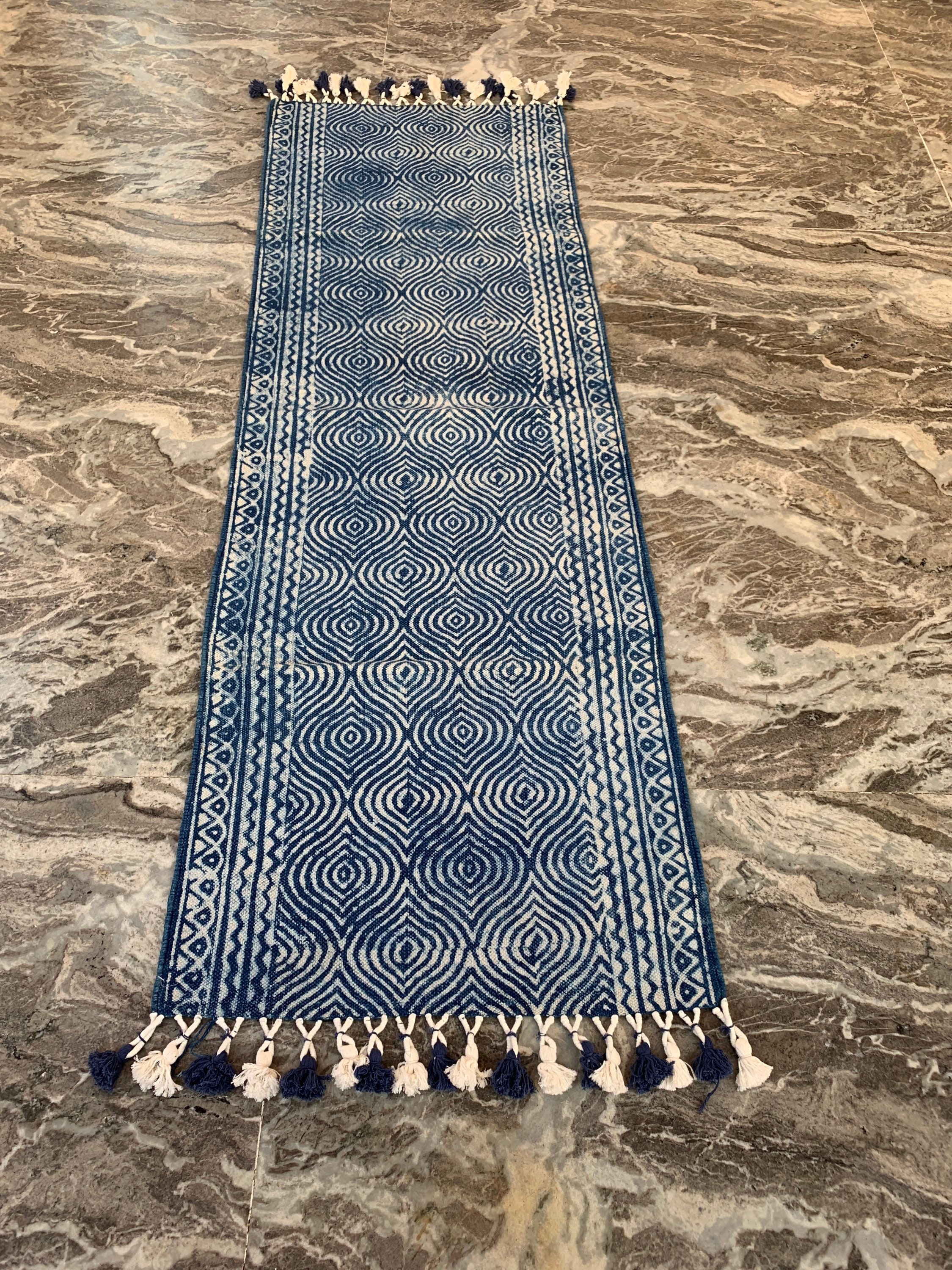 2 X 6 Cotton Indigo Rug Block Printed Dhurrie Handmade Rug - Etsy