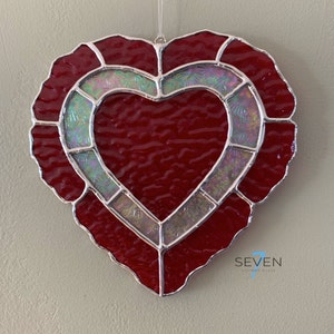 Valentine Heart. Lacy Look in Textured Red Glass and Iridescent Clear ...