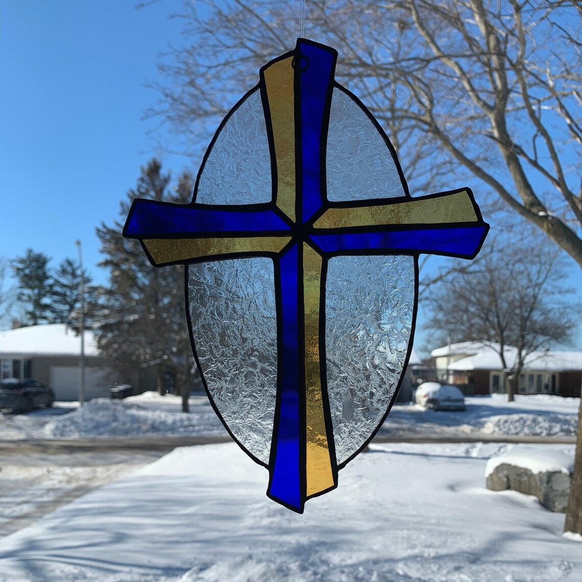 Stained Glass Cross in Brilliant Blue and Iridescent Gold - Etsy