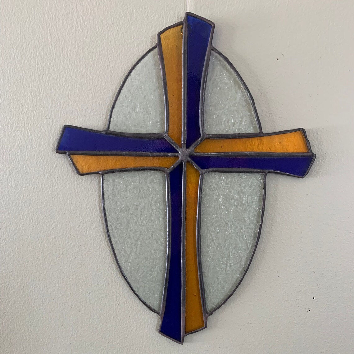 Stained Glass Cross in Brilliant Blue and Iridescent Gold - Etsy