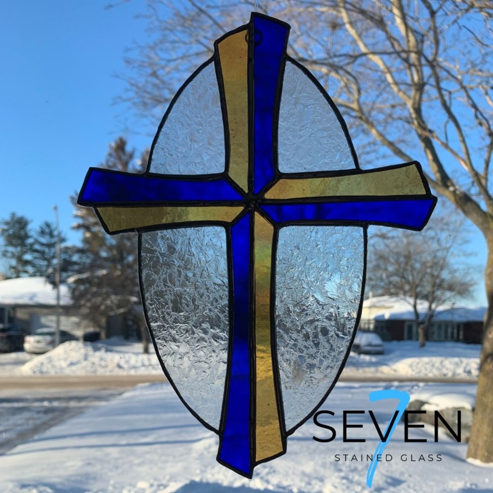 Stained Glass Cross in Brilliant Blue and Iridescent Gold - Etsy