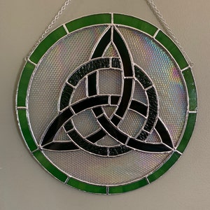 Celtic Knot Stained Glass Window Art, in Greens and Iridescent Textured ...