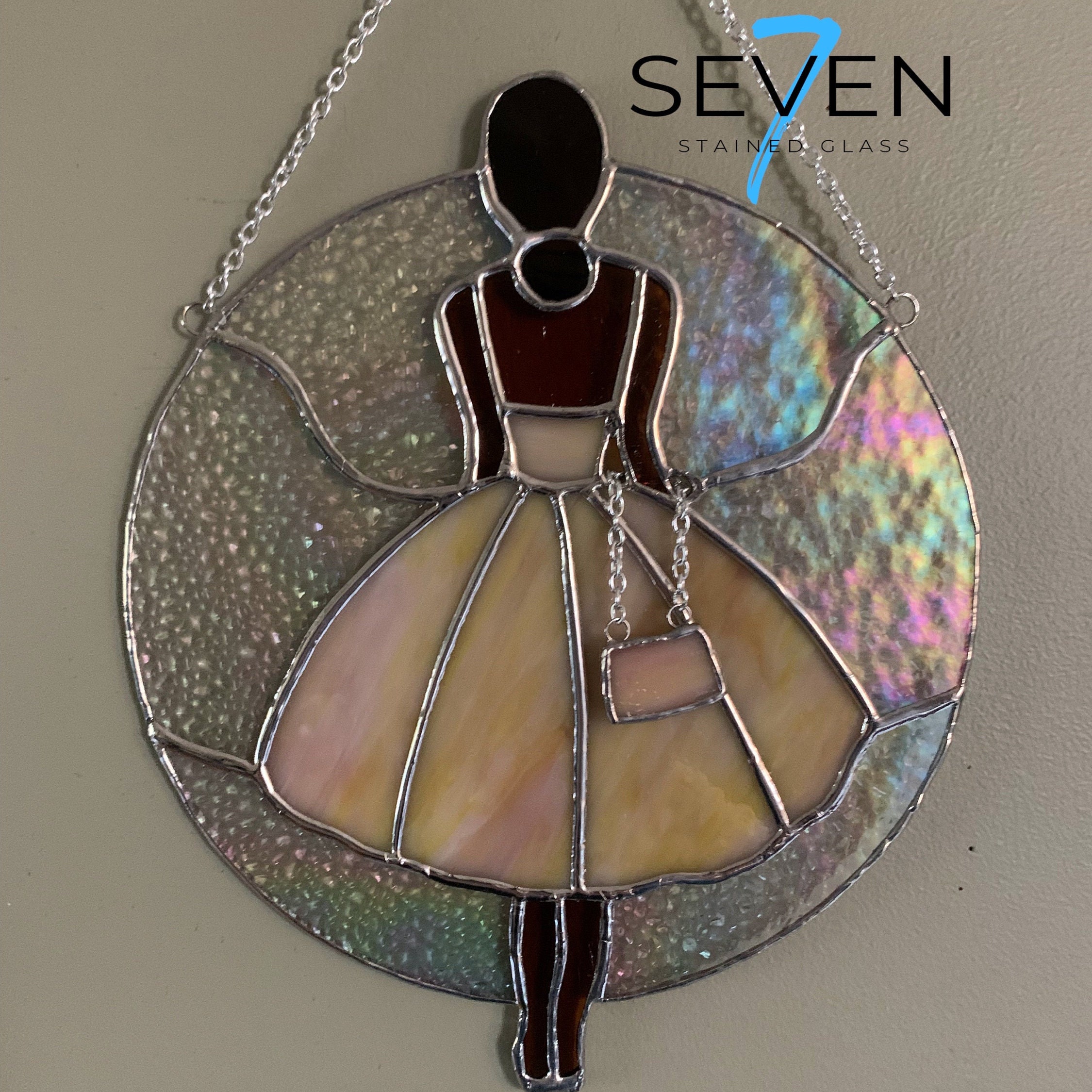 Stained Glass Lady in Yellow Dress Surrounded by Iridescence with 3D ...