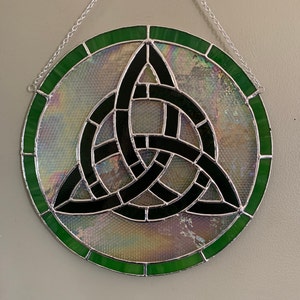 Celtic Knot Stained Glass Window Art, in Greens and Iridescent Textured ...