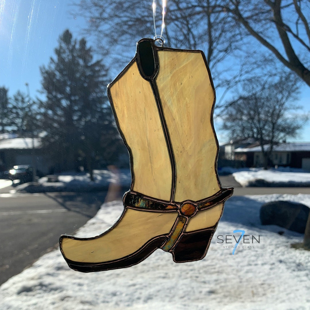 Cowboy Boot Stained Glass Suncatcher, Window Hanging - Etsy