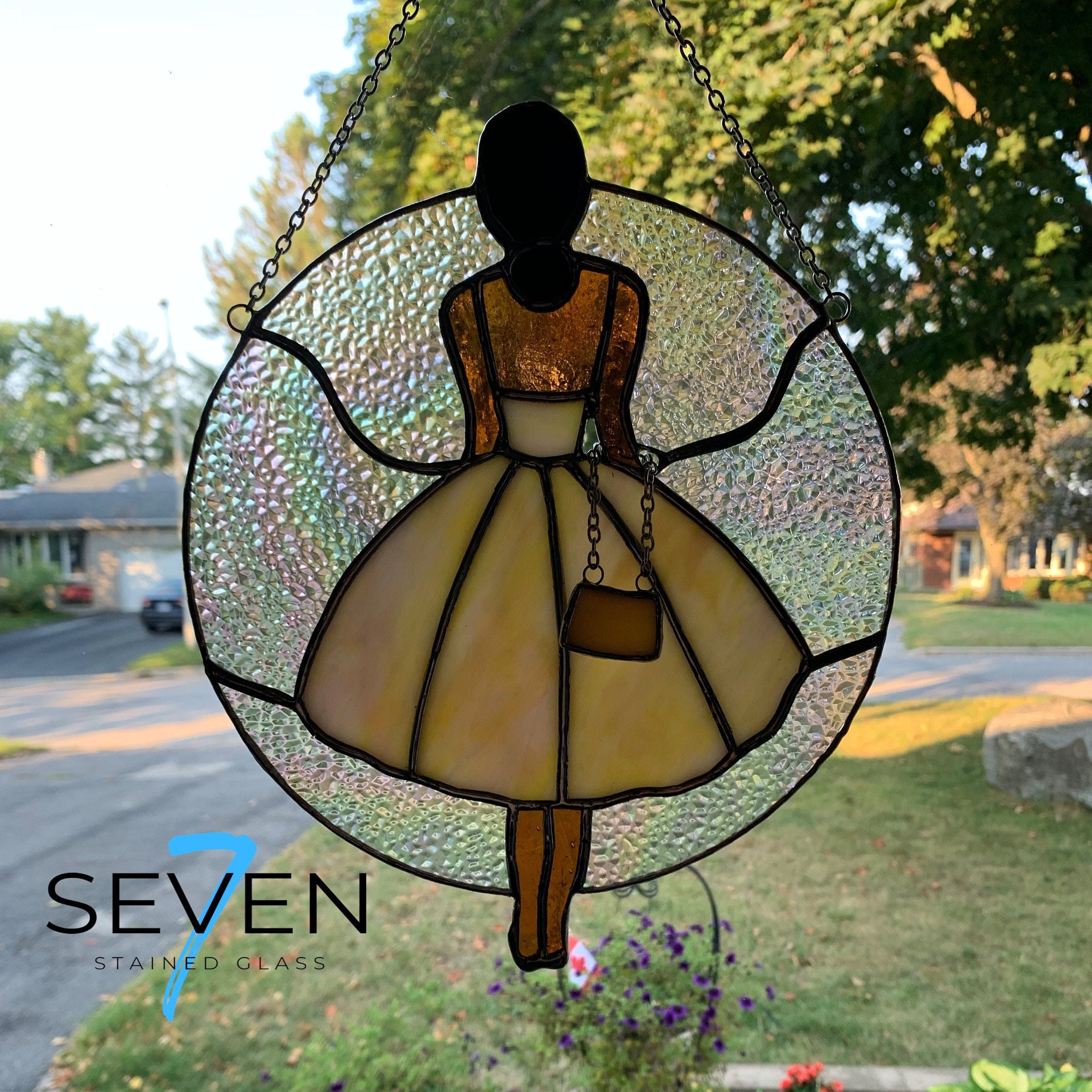 Stained Glass Lady in Yellow Dress Surrounded by Iridescence with 3D ...