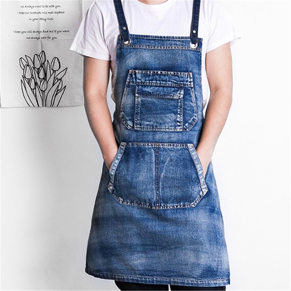 Denim cross back apron women men apron with pockets custom aprons art ...