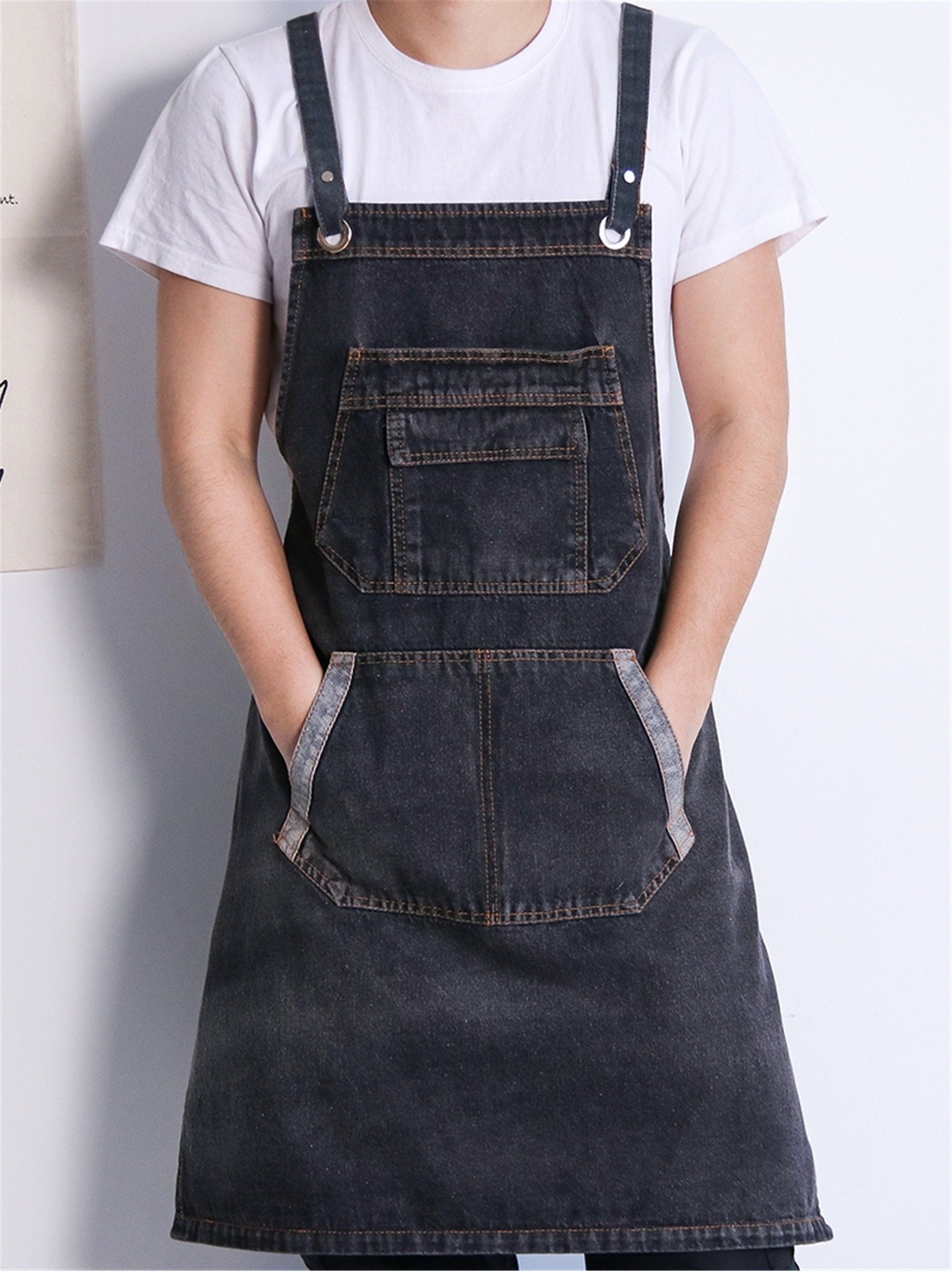 Denim cross back apron women men apron with pockets custom aprons art ...