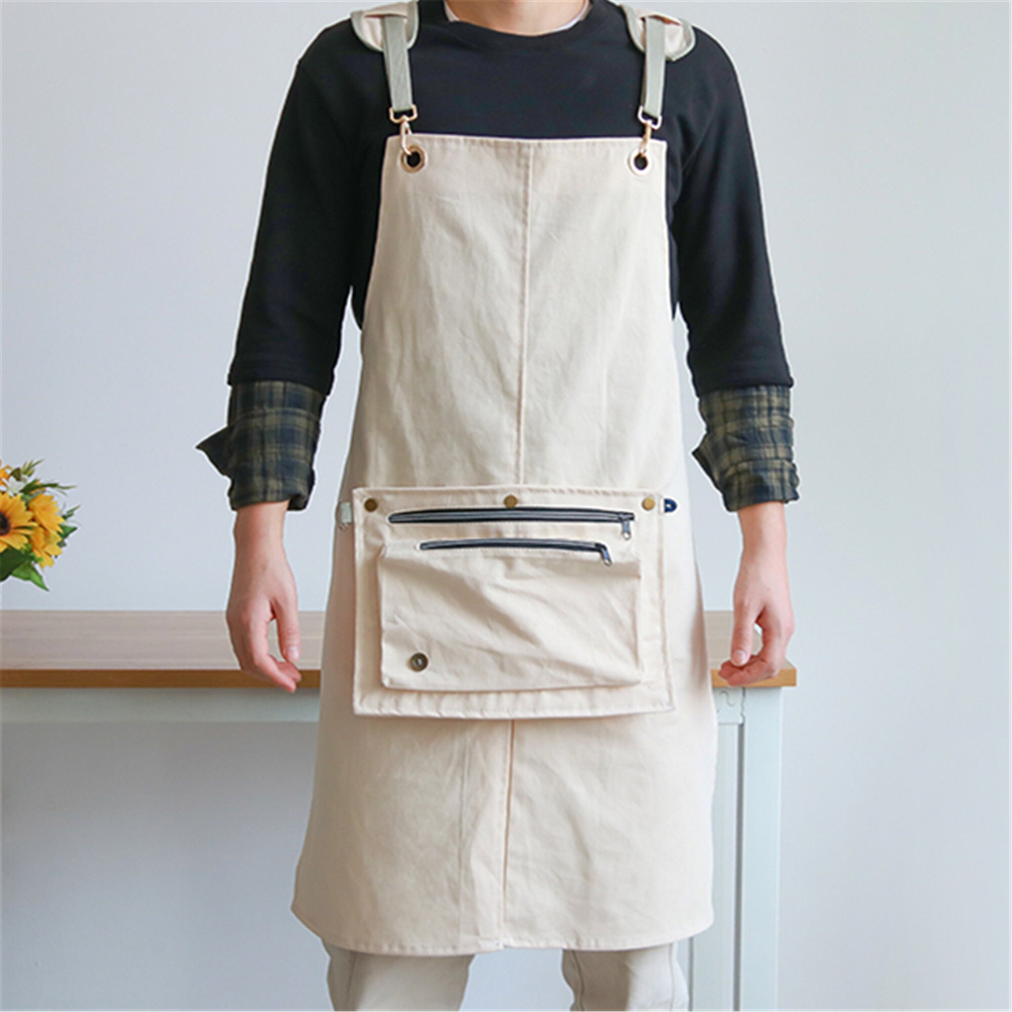 Denim cross back apron women men apron with pockets custom aprons art ...