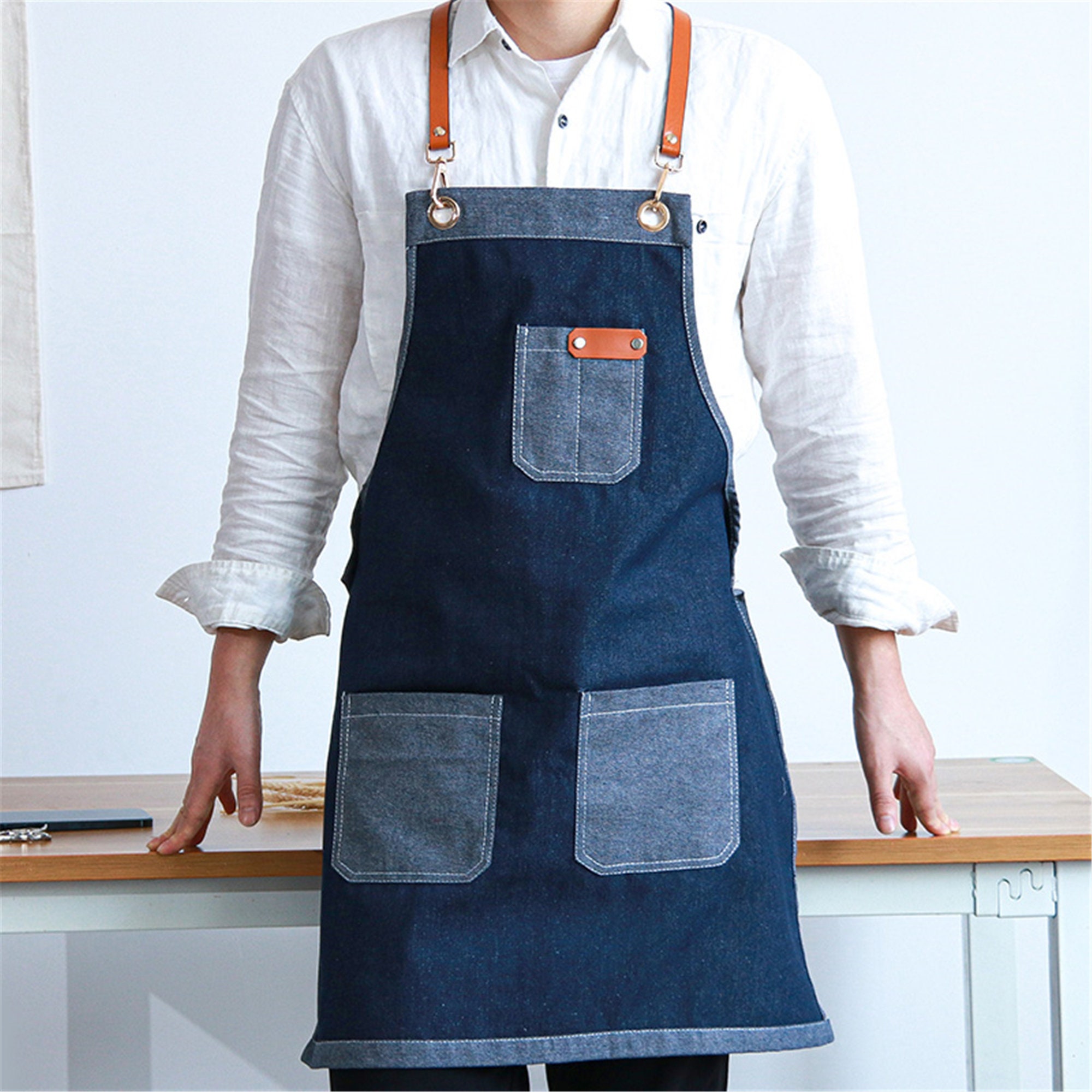 Denim cross back apron women men apron with pockets custom aprons art ...
