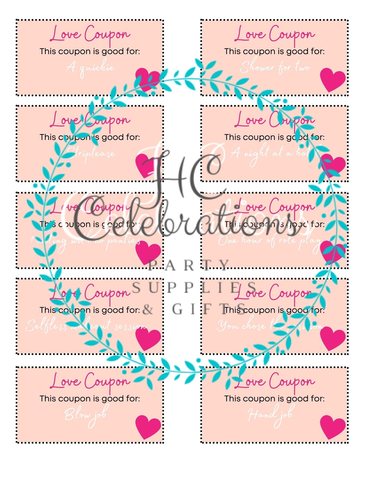 Valentine's Day Love Coupons. Digital Custom Item, Love Coupons, Spicy ...