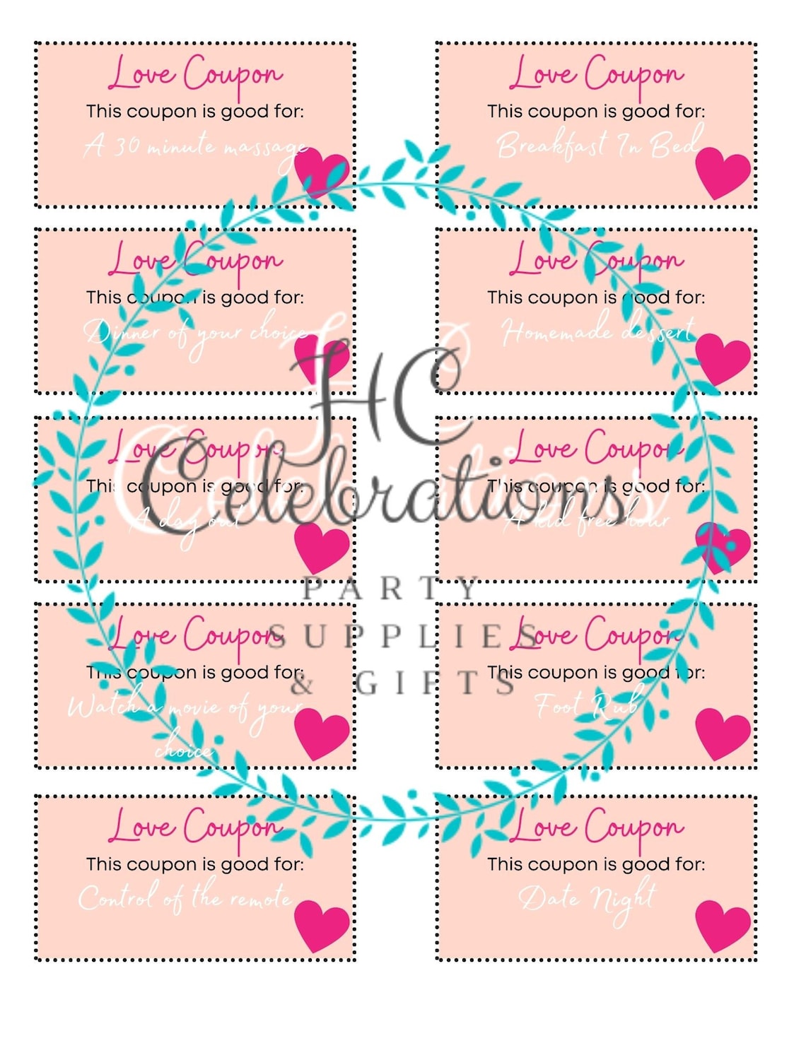 Valentine's Day Love Coupons. Digital Custom Item, Love Coupons, Spicy ...
