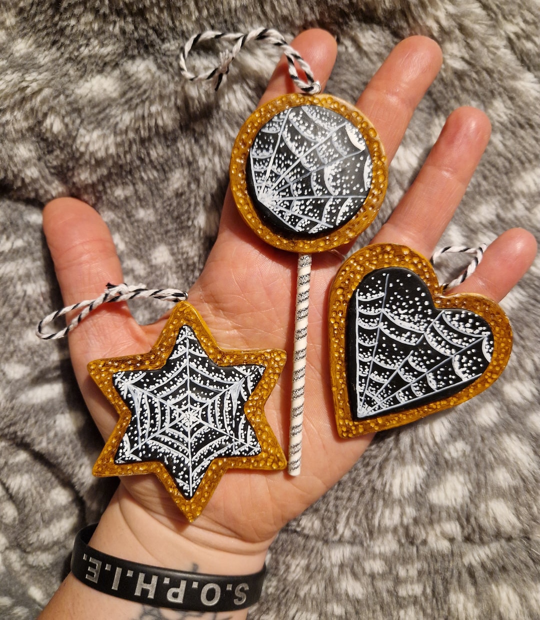 Gothic Cobweb Set of Three Gingerbread Hanging Christmas Tree Ornaments ...