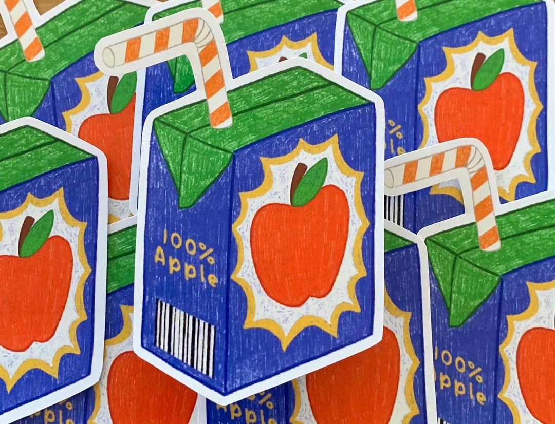 Juice Box Sticker | Original Fruit Illustration | Apple Sticker ...