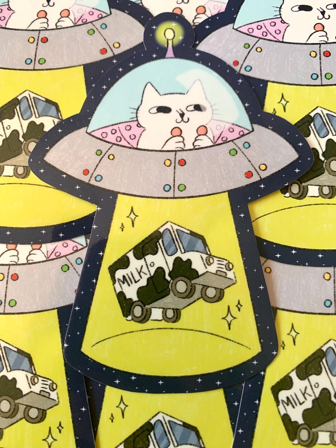 Cat UFO Sticker | Original UFO Illustration | Stickers for Decorating ...