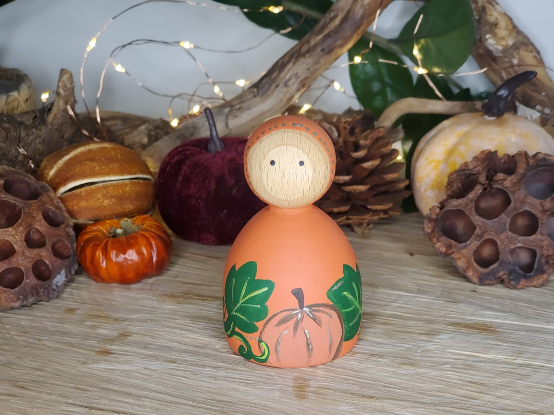 Pumpkin Peg Doll: Hand-painted Vegan Nursery Toy - Etsy