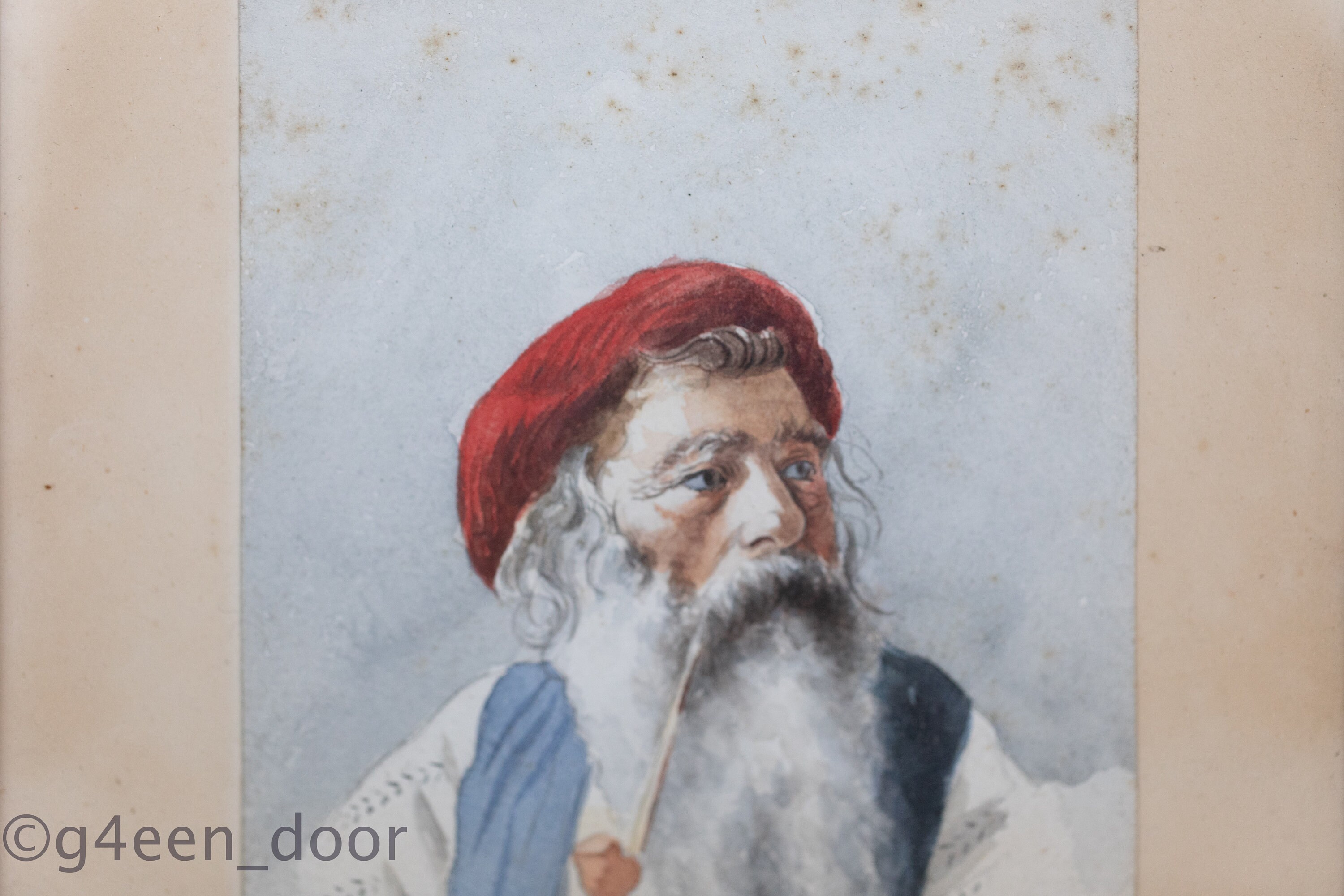 Original Watercolour Painting of Old Man With Pipe in Gilt - Etsy
