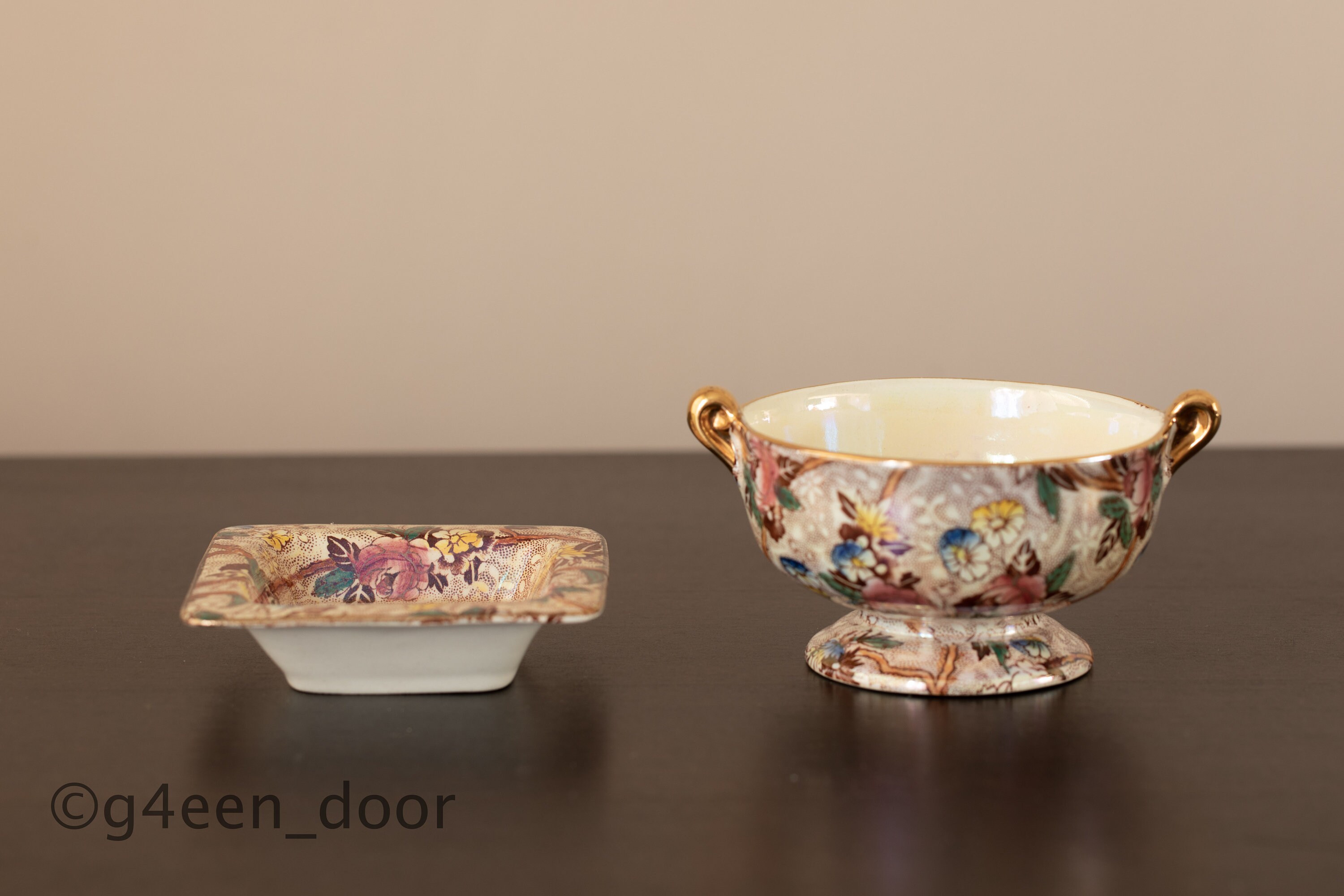 Vintage 1950's Maling Lustre Ware Floral Pink & Brown Chintz Small Bowl ...