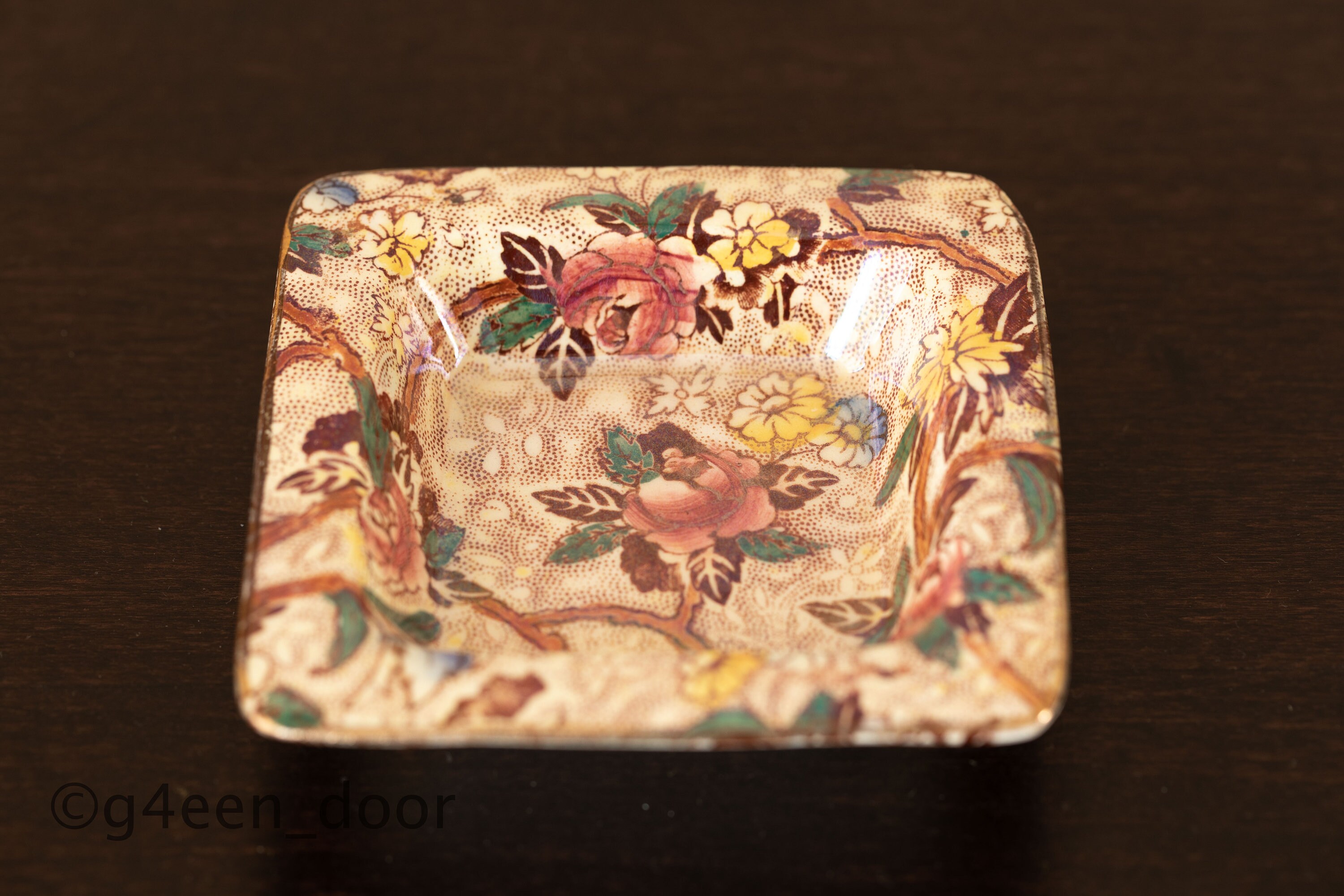 Vintage 1950's Maling Lustre Ware Floral Pink & Brown Chintz Small Bowl ...