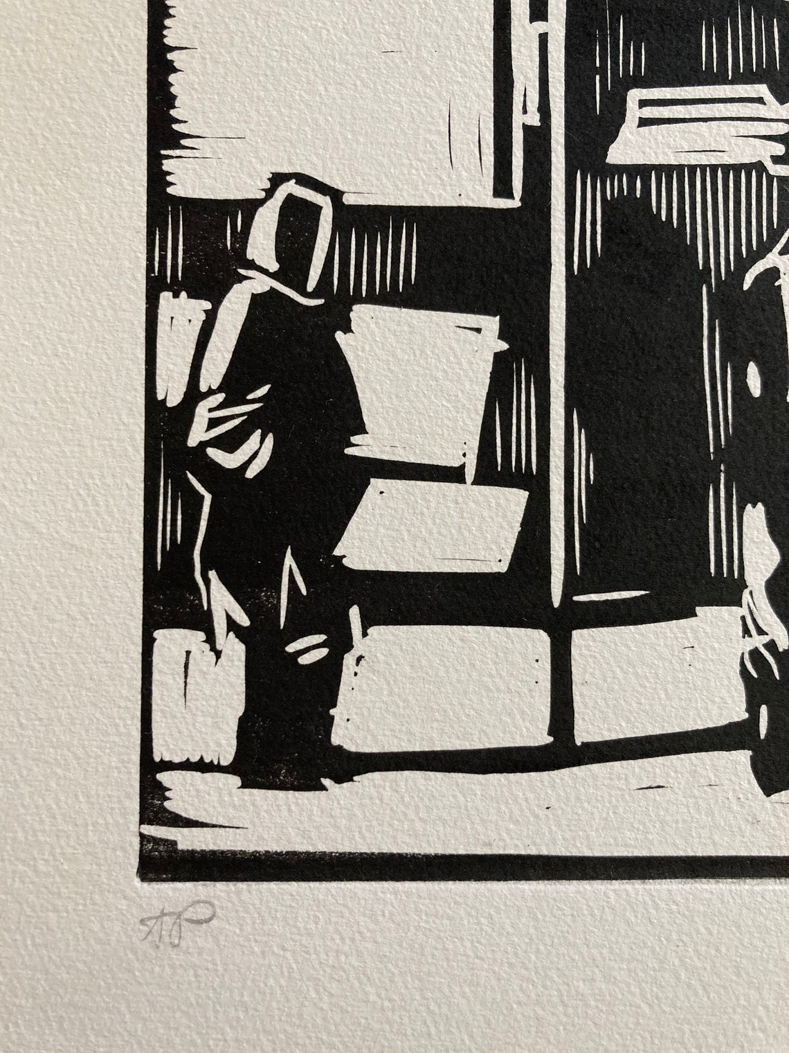 Urban Street Linocut Print / Black and White Cityscape Poster / New ...