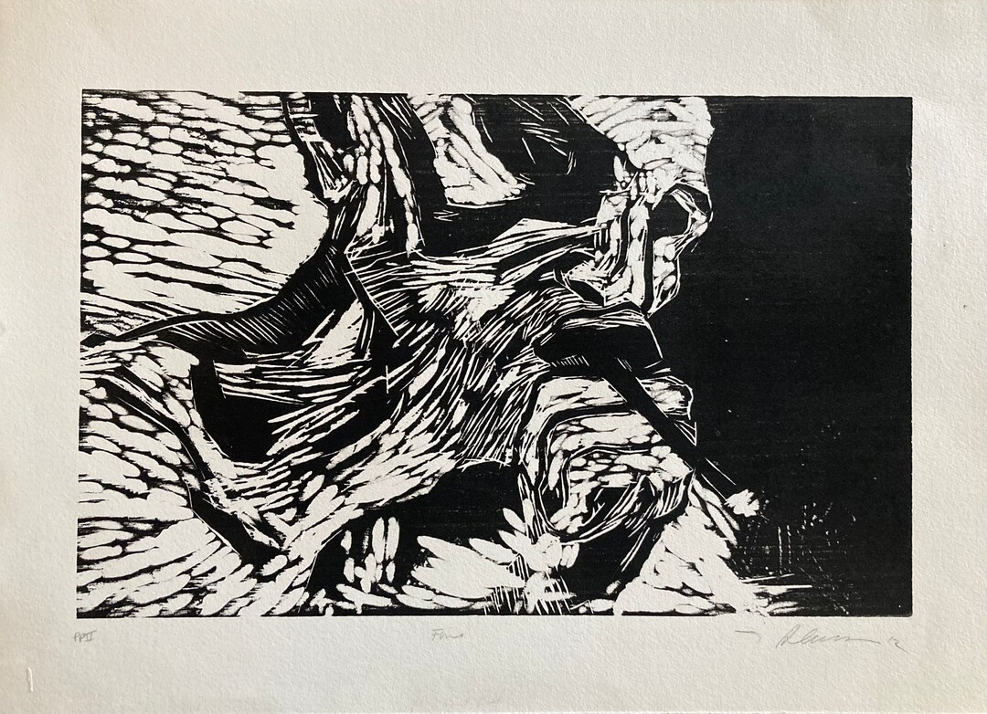 Print of Man Smoking / Woodcut Portrait of Man Smoking Cigarette ...