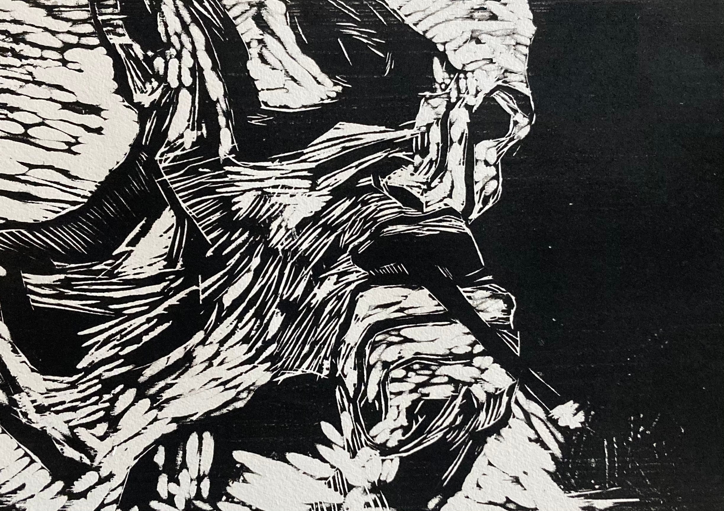 Print of Man Smoking / Woodcut Portrait of Man Smoking Cigarette ...