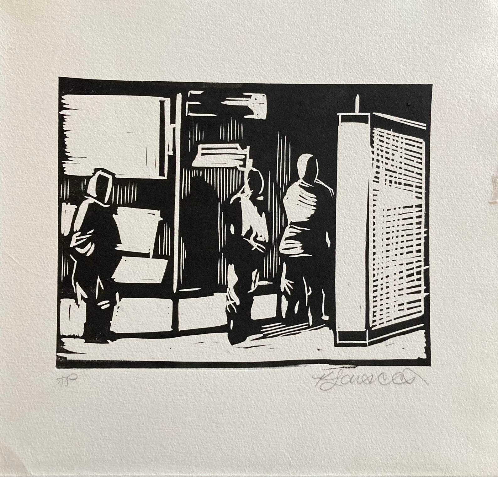 Urban Street Linocut Print / Black and White Cityscape Poster / New ...