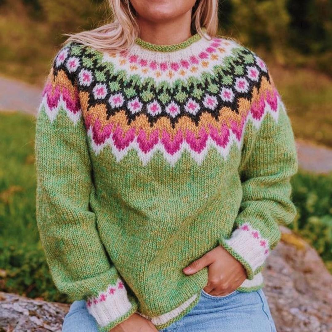 Green Icelandic Wool Sweater~nordic Lopapeysa Sweater Riddari~cozy ...