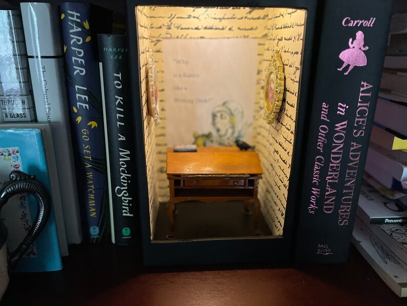 Book Nook Shelf Insert Display Light up Book Nook Fairy House Bookshelf ...