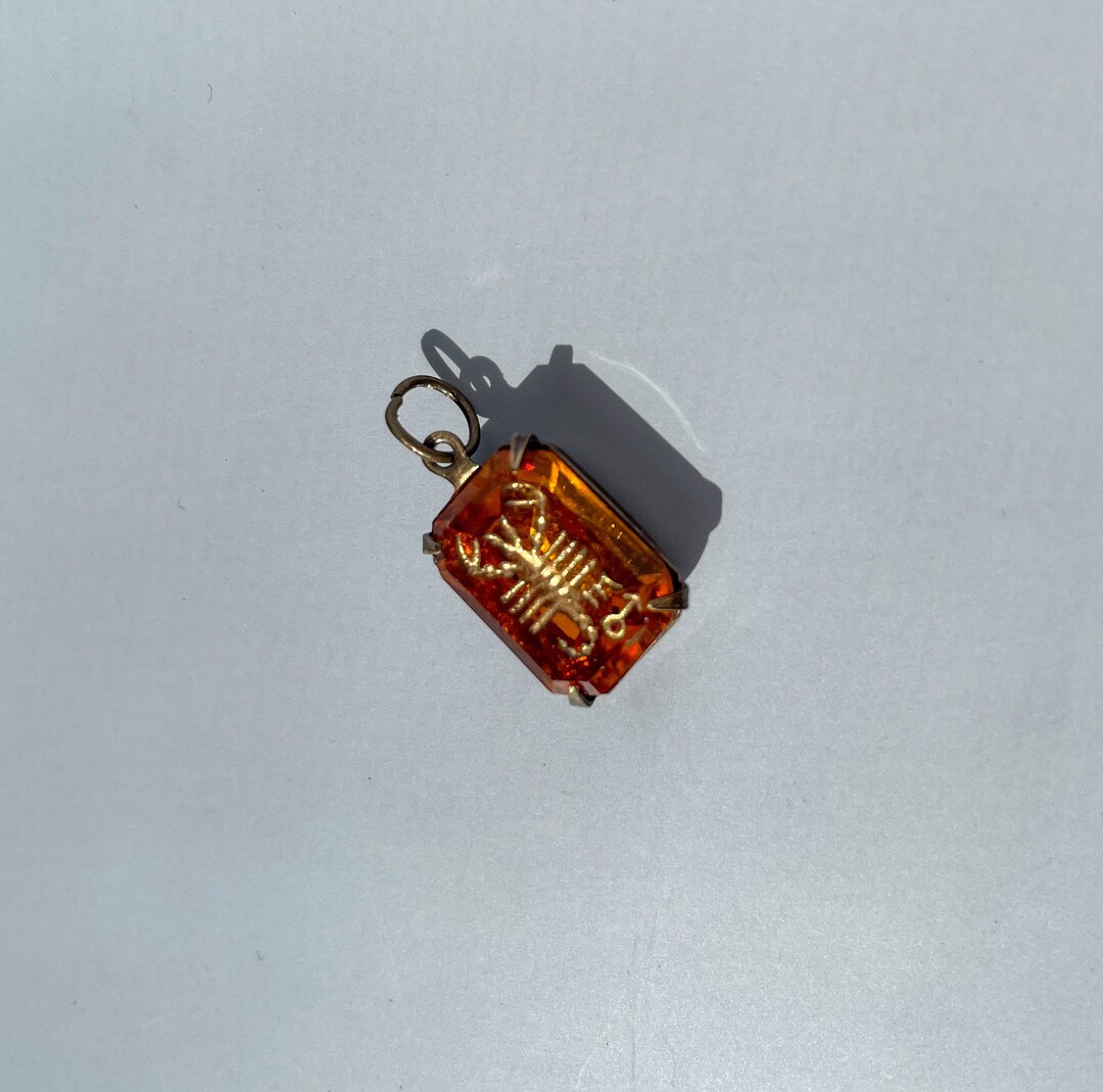 Scorpio Zodiac Vintage Intaglio Glass Charm Pendant Small Topaz ...