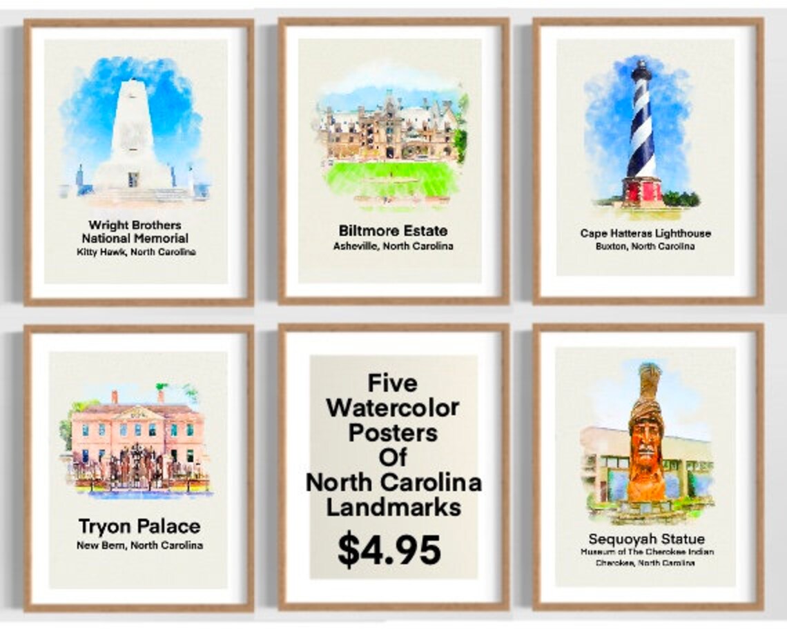 Educational Classroom Posters of North Carolina Landmarks, North ...