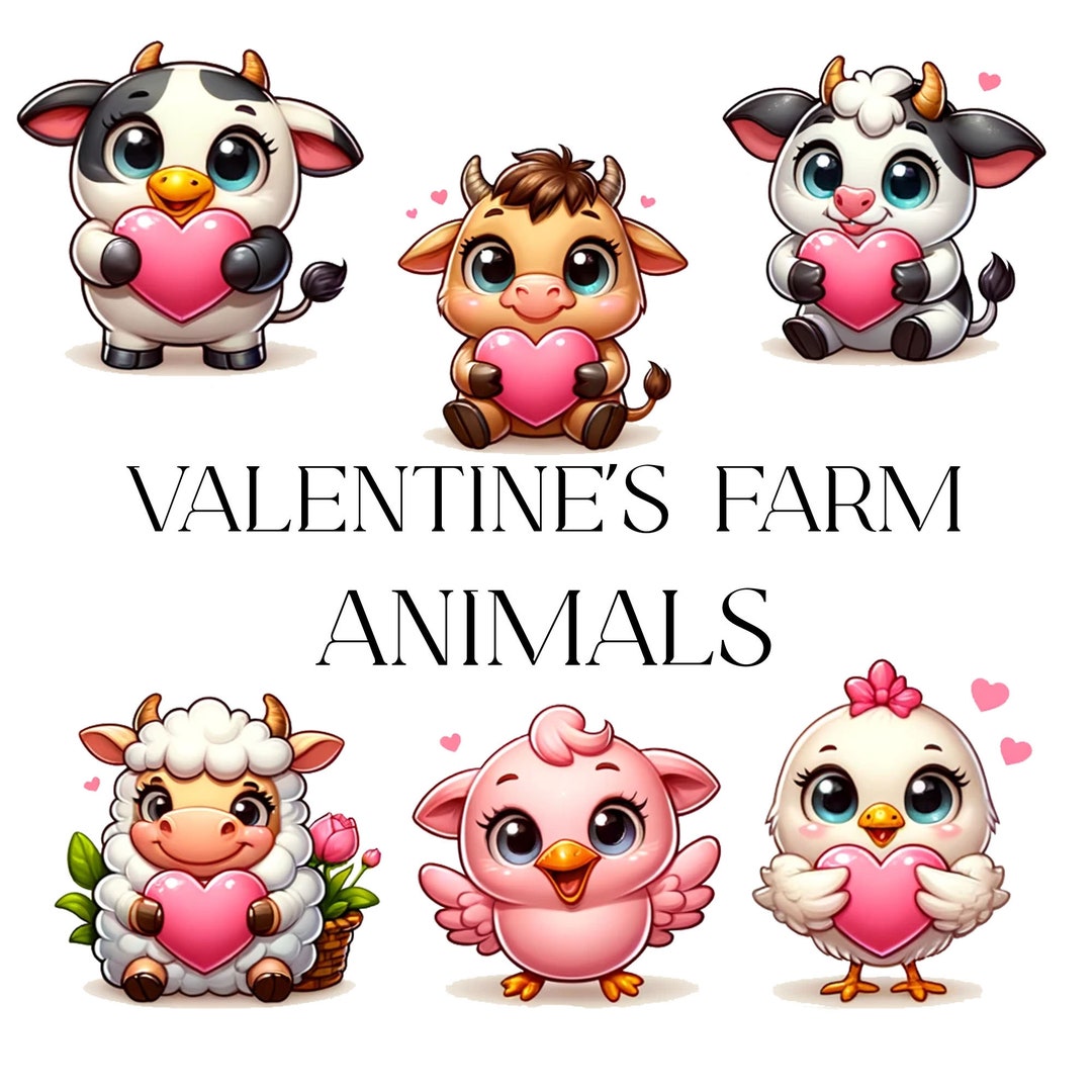 Valentine's Day Farm Animals Clipart Set, Sublimation Valentine's Day ...