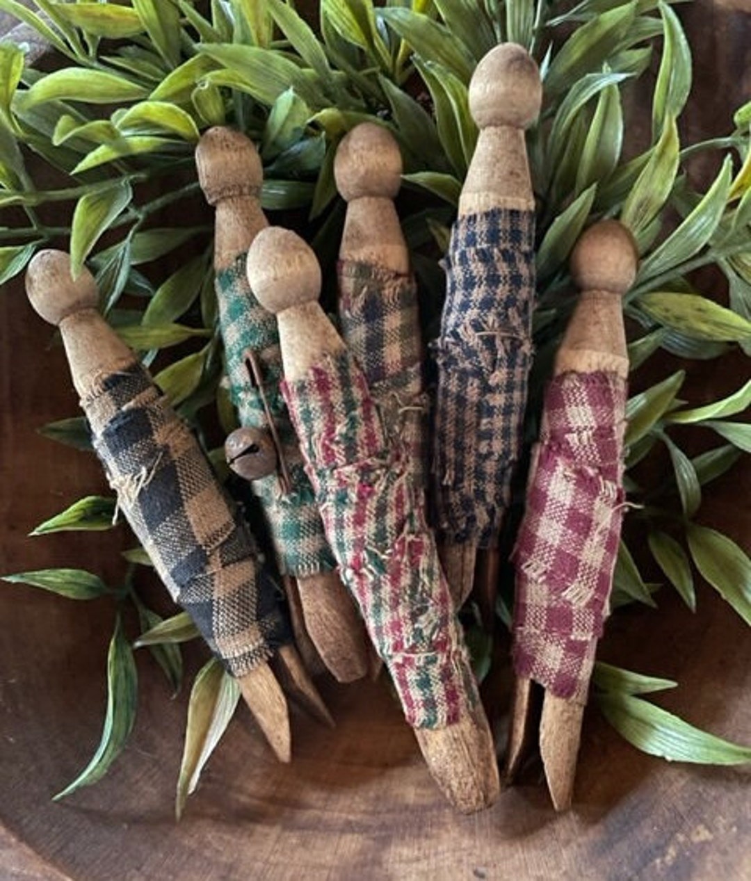 Grungy Check Clothes Pegs / Primitive Bowl Filler / Jar Filler ...