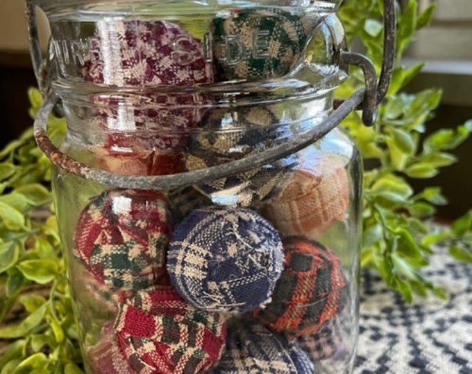 Mini Rag Balls in an Aged Canning Jar 20 / Primitive Rag Balls 1 Inch ...