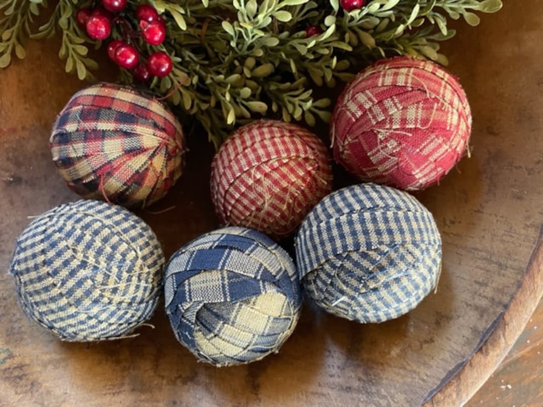 Americana Tea Dye Rag Balls 2" - Set of 6 / Rag Ball Bowl Filler ...