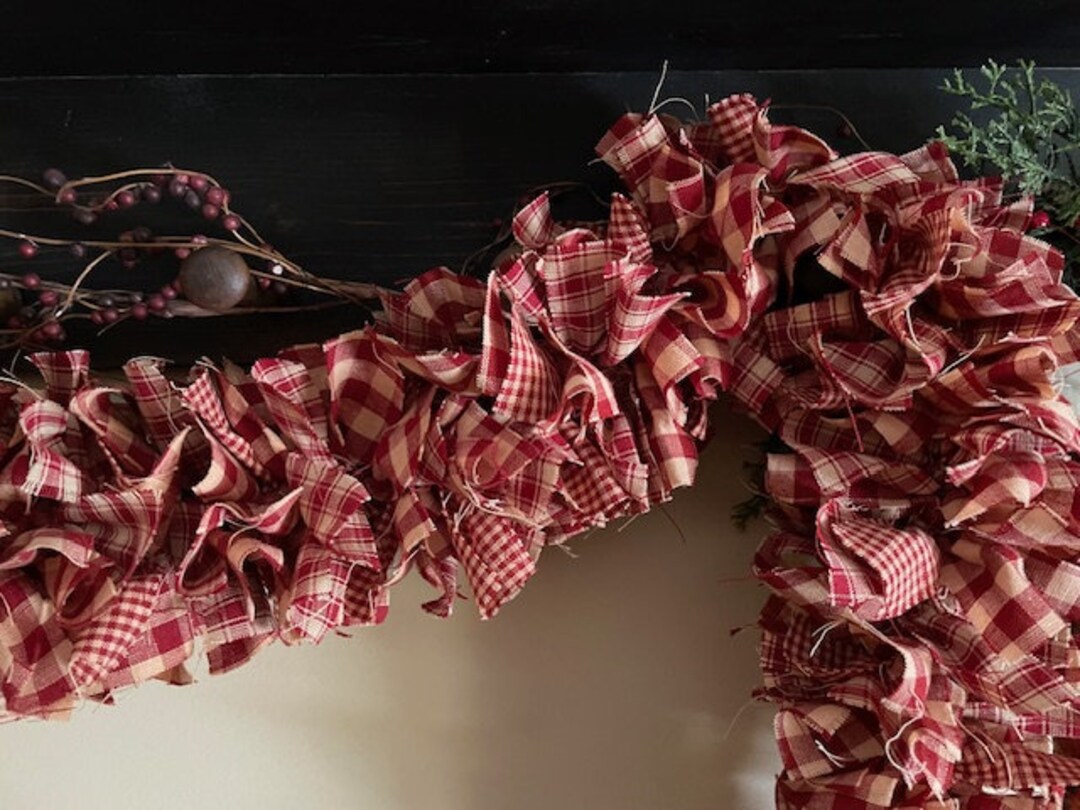 Barn Red Prim Rag Garland 4' / Farmhouse Rag Garland / Valentine Rag ...