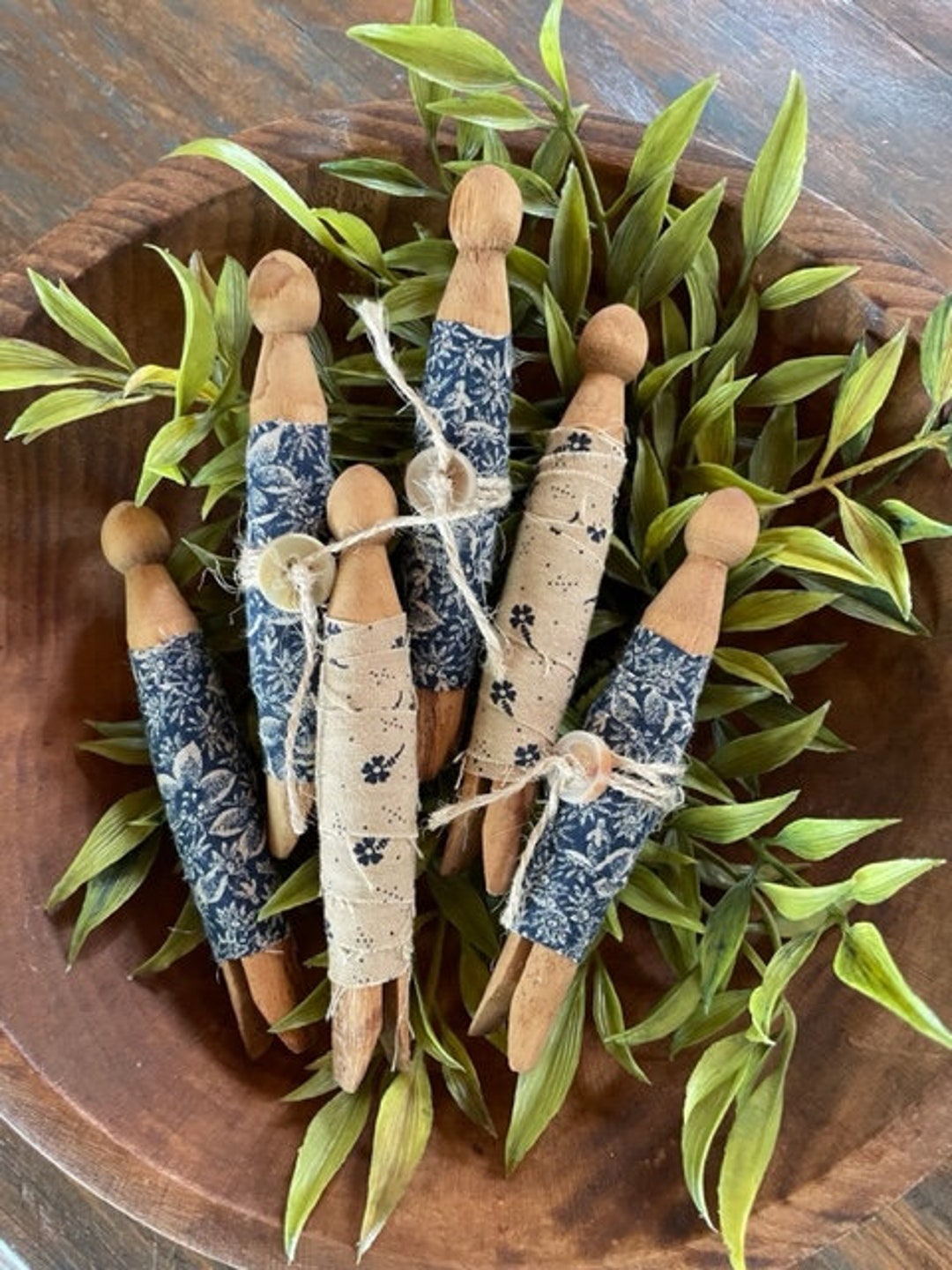Floral Blue Pegs - Set of 6 / Primitive Ornie / Bowl Filler / Mason Jar ...